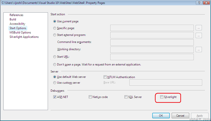 Vishal Joshi's Tangent: Disabling Script Debugging with VS 2010 ...